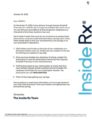Letter to Express Scripts Cash-Pay Mail Order Pharmacy by InsideRx | PDF