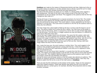 Insidious film poster | PPTX | Horror | Genres