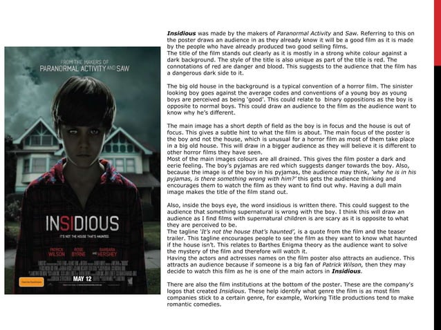 Insidious film poster | PPTX | Horror | Genres