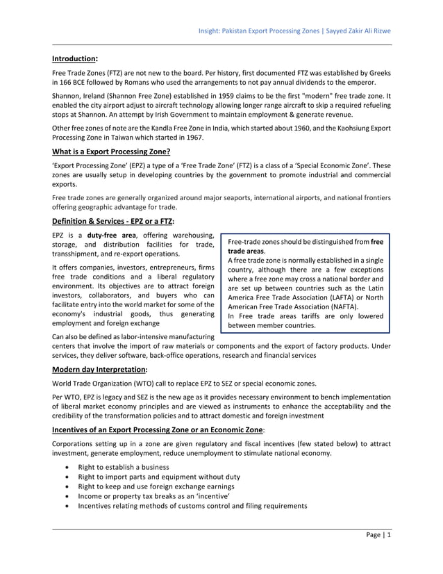 Pakistan Export Processing Zones | PDF