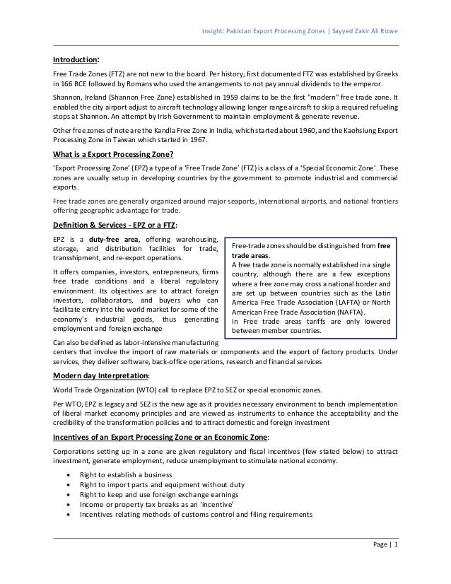 Pakistan Export Processing Zones