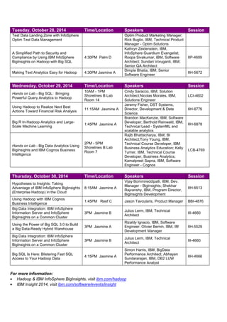 InfoSphere BigInsights for Hadoop @ IBM Insight 2014 | PDF