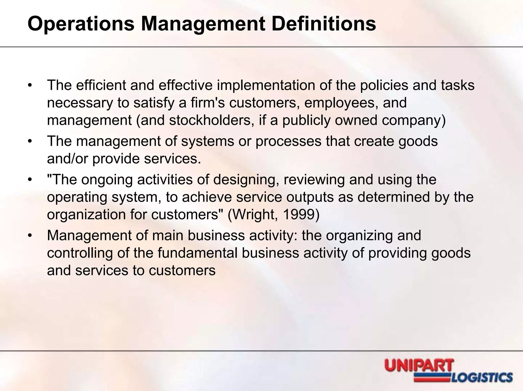 Insight Into Operations Management | PPT