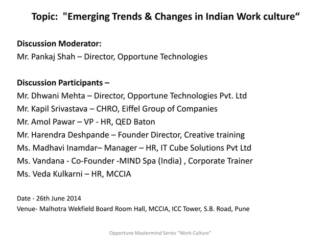 Insights HR Mastermind Series Pune - Work Culture | PPT