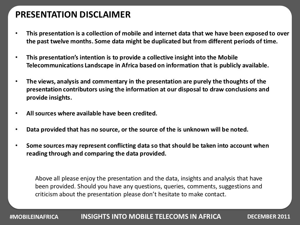 PRESENTATION DISCLAIMER • This presentation