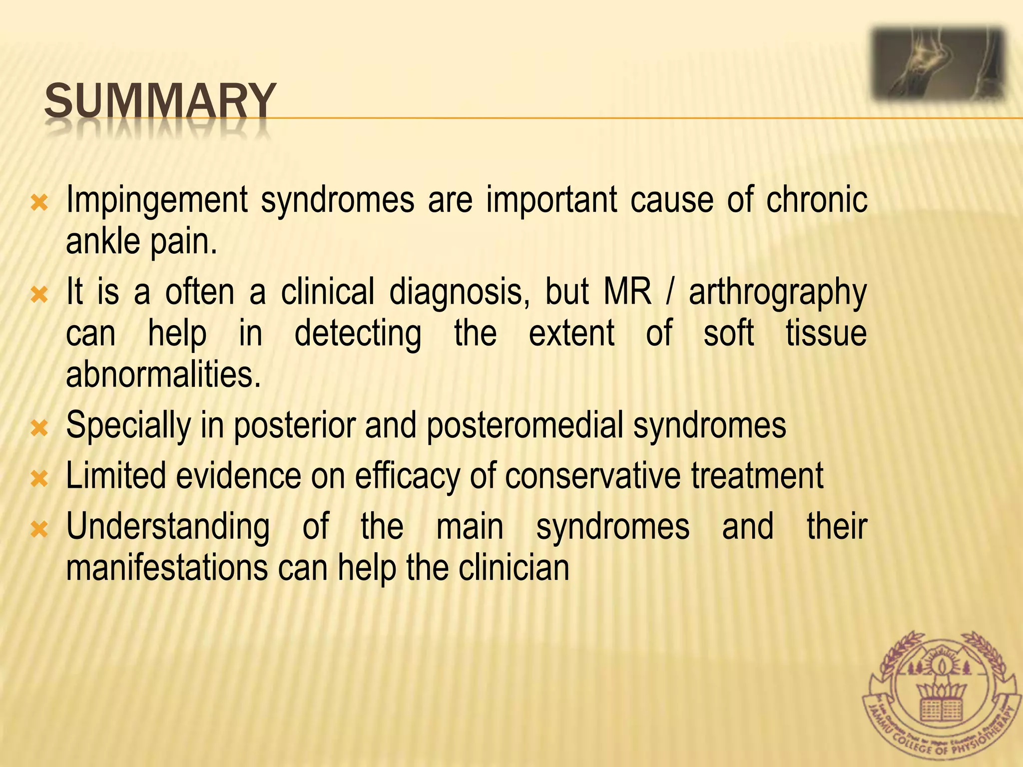 Insight to ankle impingement syndrome in sports | PPTX