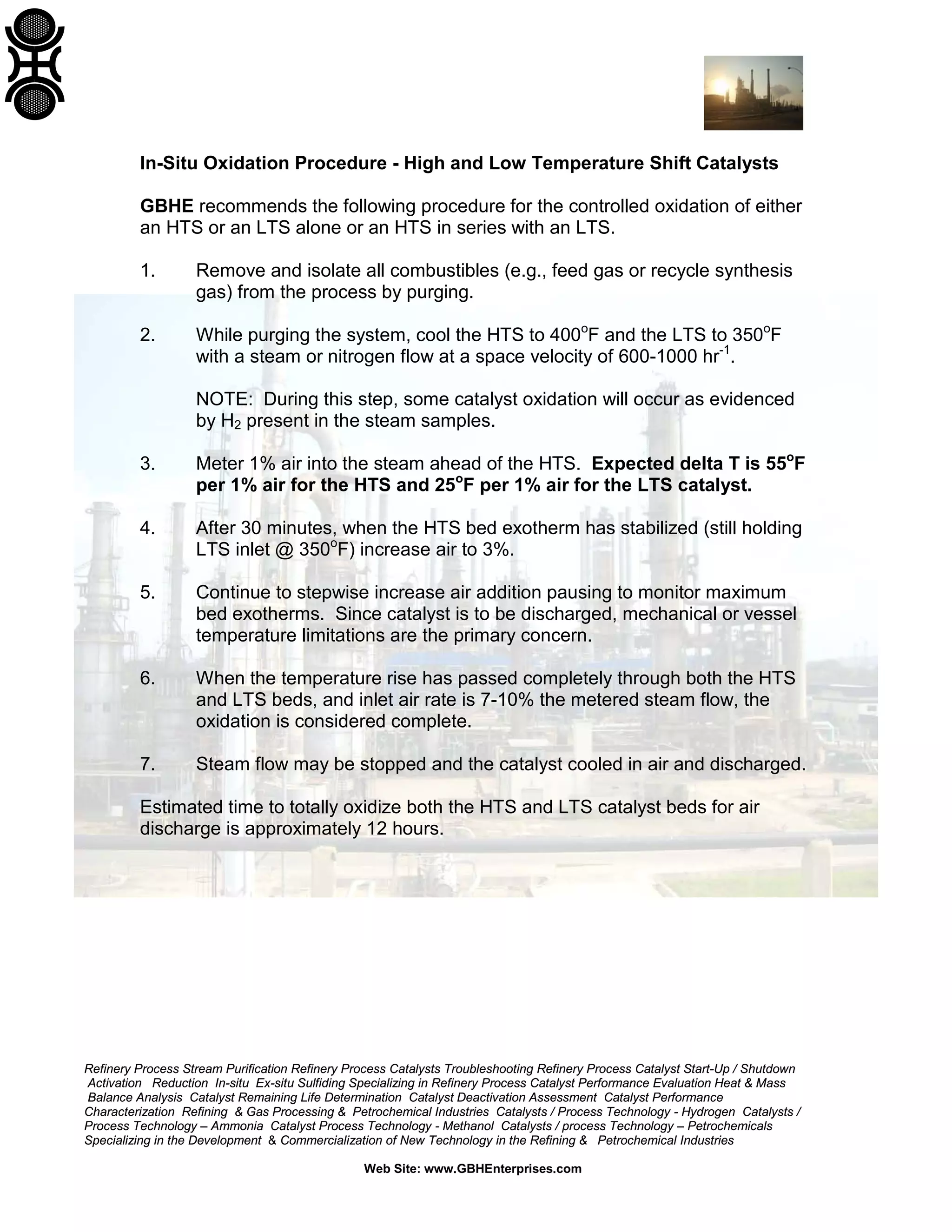 In-Situ Oxidation Procedure for High and Low Temperature Shift Catalysts | PDF