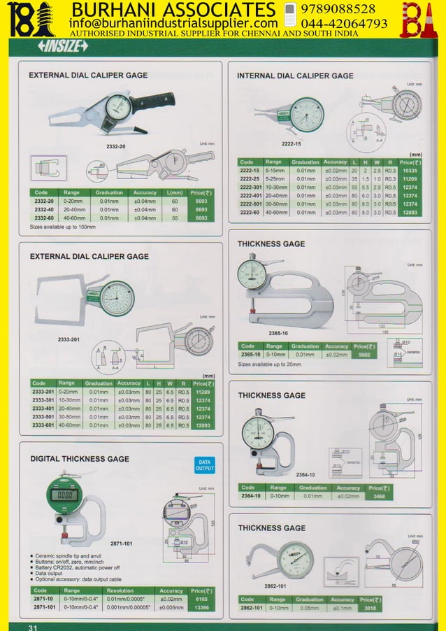 Insize-measuring-instruments-chennai-catalogue-and-price-list | PDF