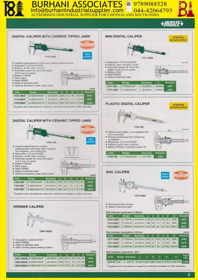 Insize-measuring-instruments-chennai-catalogue-and-price-list | PDF