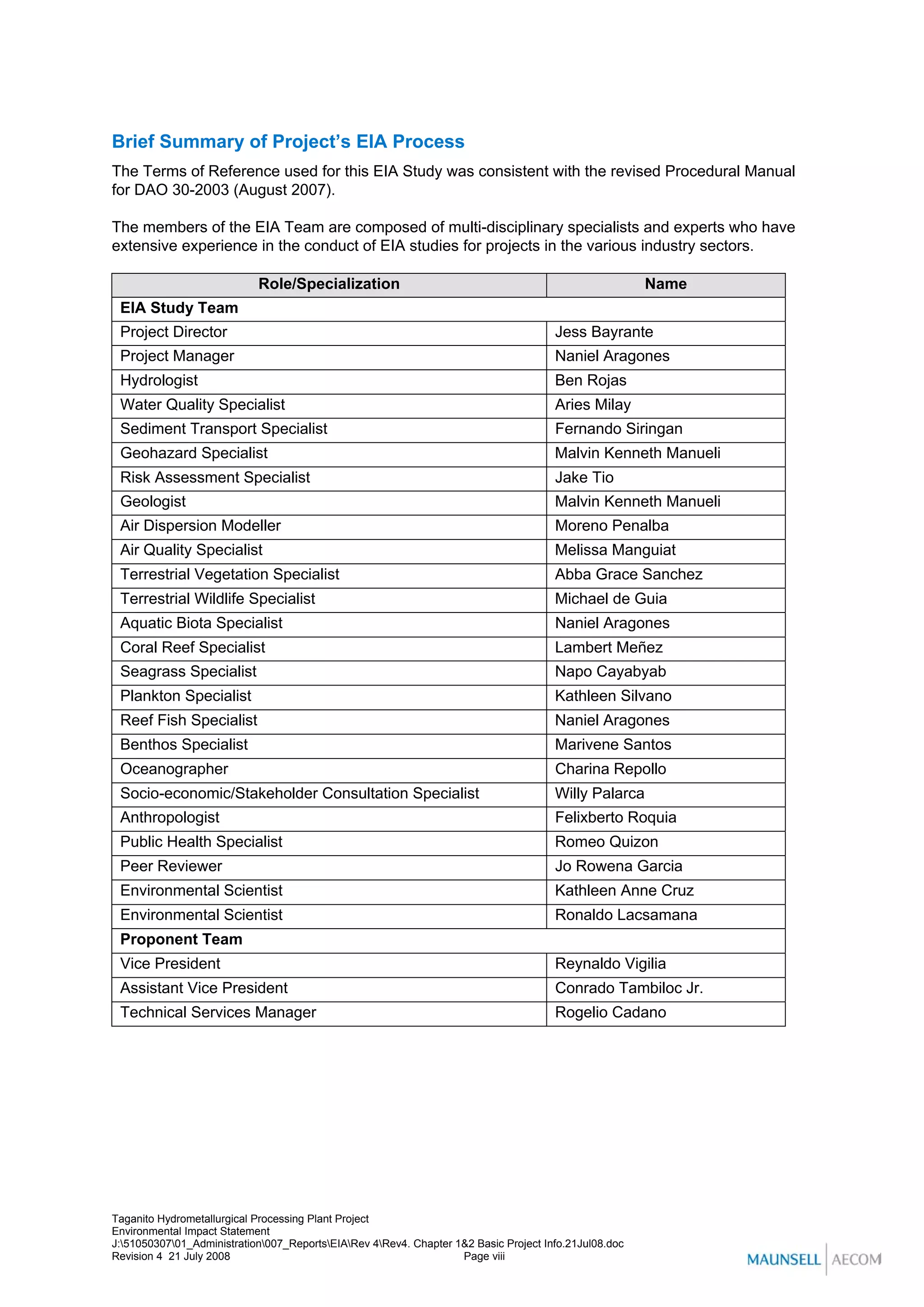 Taganito Hydrometallurgical Processing Plant Project - Environmental ...