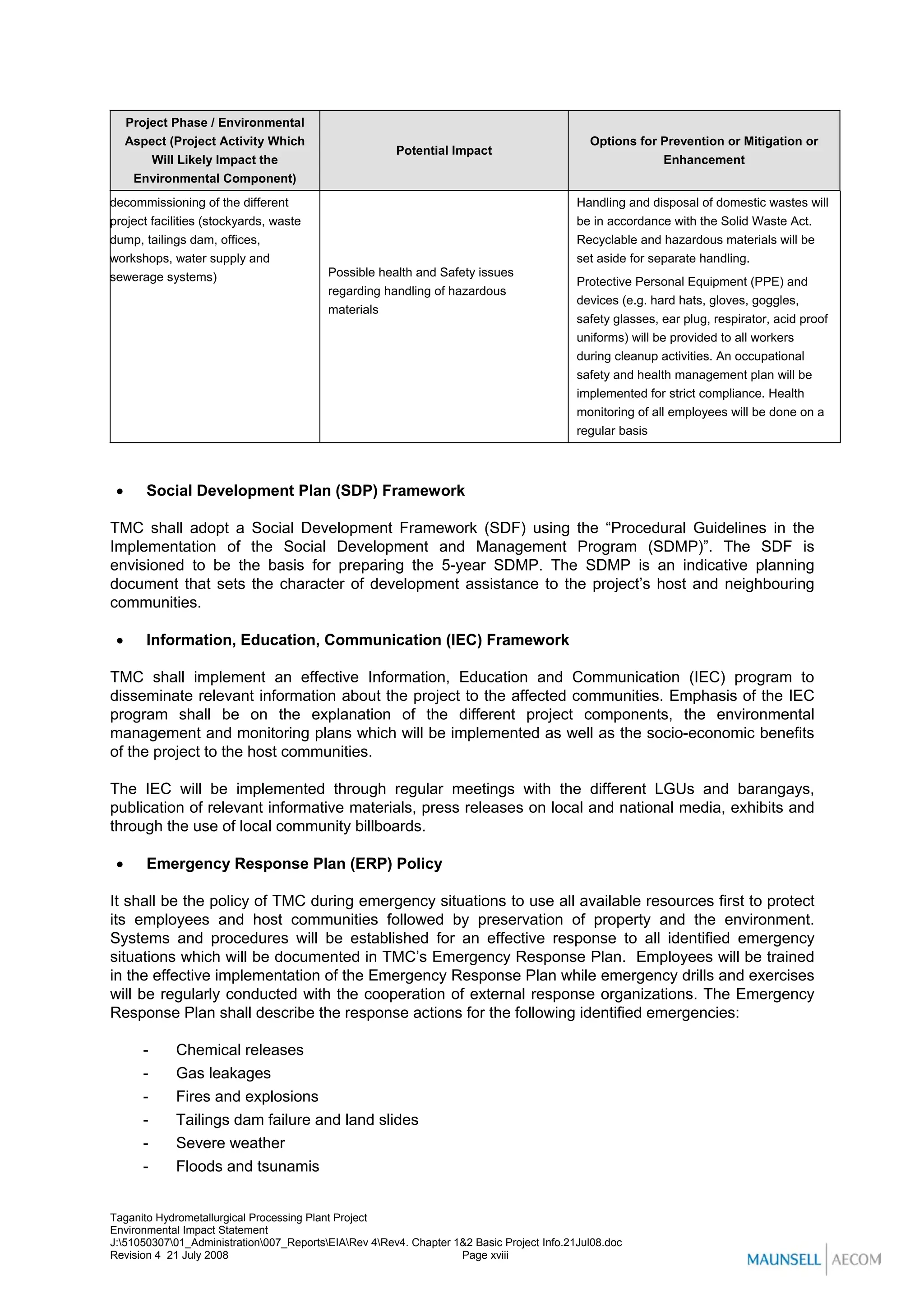 Taganito Hydrometallurgical Processing Plant Project - Environmental Impact Statement | PDF