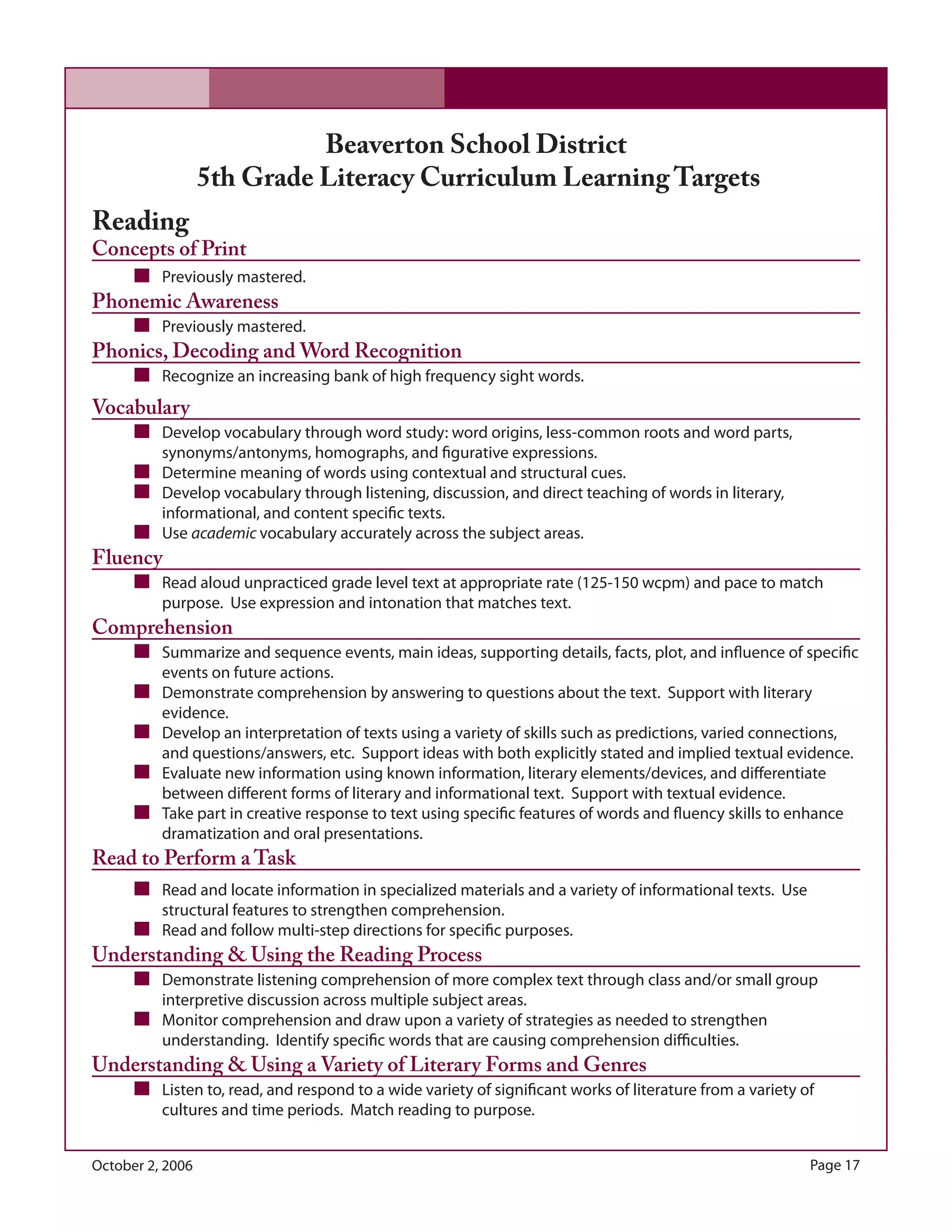 Ins learning target_literacy_grade_5 | PDF