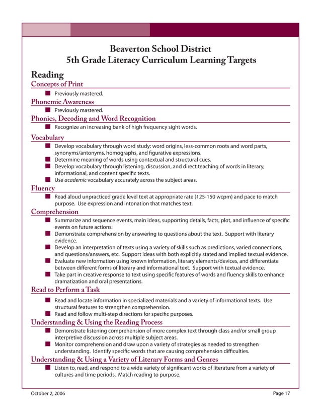Ins learning target_literacy_grade_5 | PDF