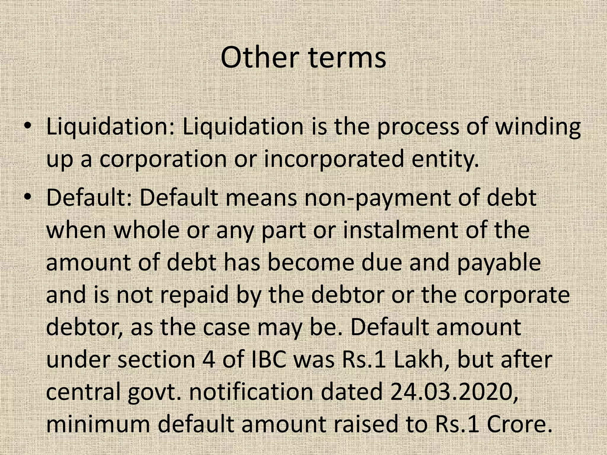 Insolvency and bankruptcy code, 2016 | PPTX