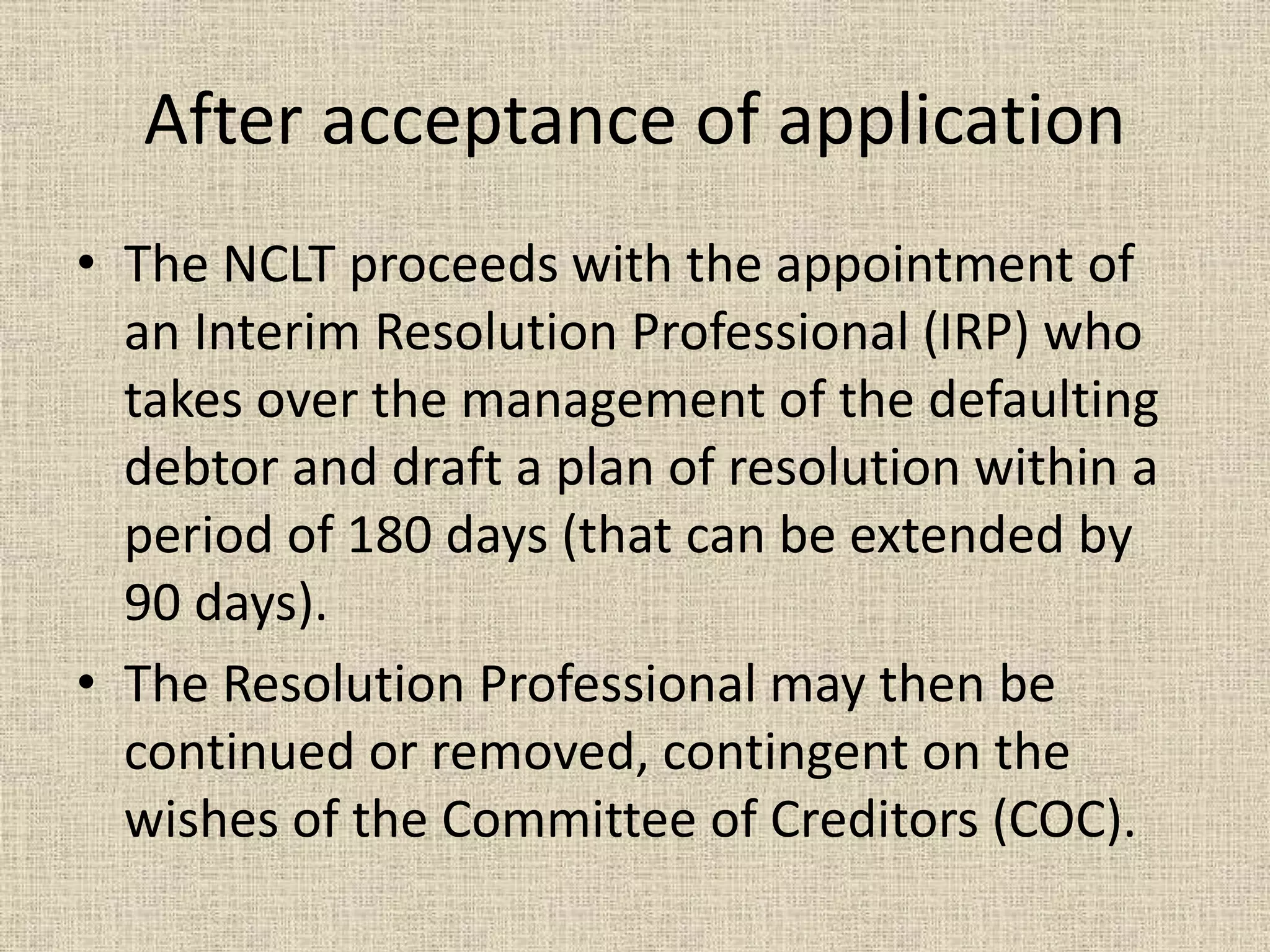 Insolvency and bankruptcy code, 2016 | PPTX