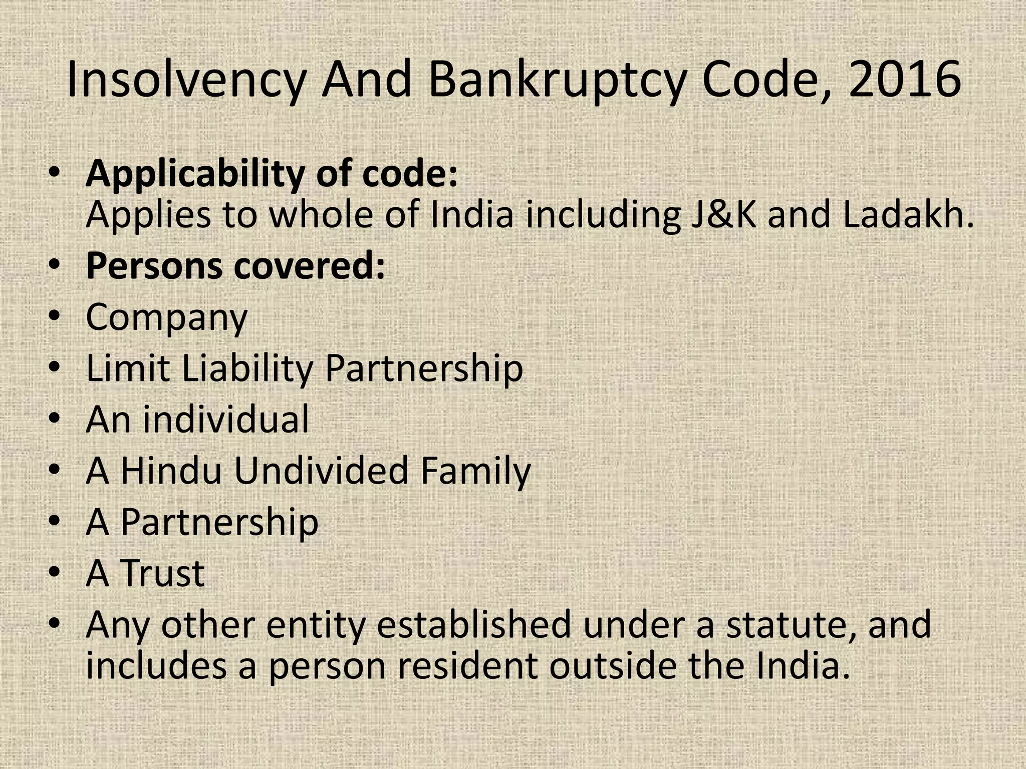 Insolvency and bankruptcy code, 2016 | PPTX