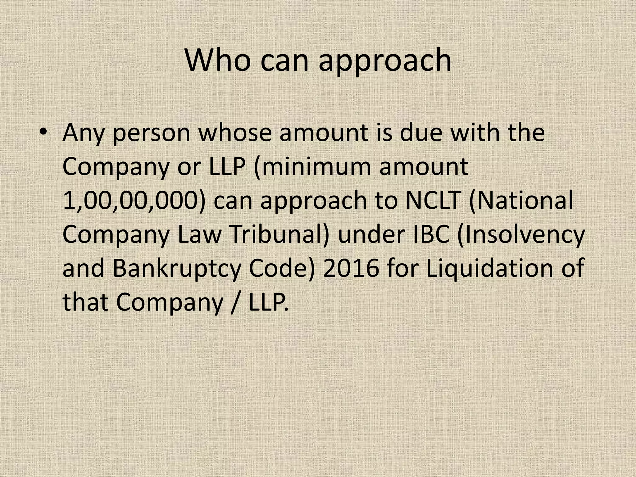Insolvency and bankruptcy code, 2016 | PPTX