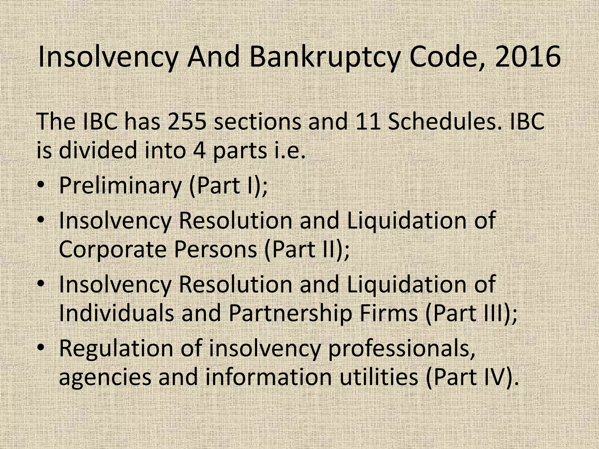 Insolvency and bankruptcy code, 2016 | PPTX