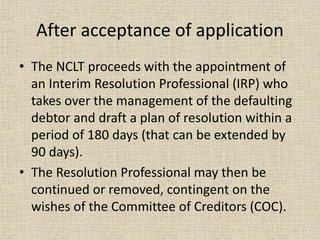 Insolvency and bankruptcy code, 2016 | PPTX