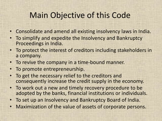 Insolvency and bankruptcy code, 2016 | PPTX