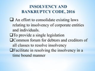 Insolvency and bankruptcy code, 2016 ppt | PPTX