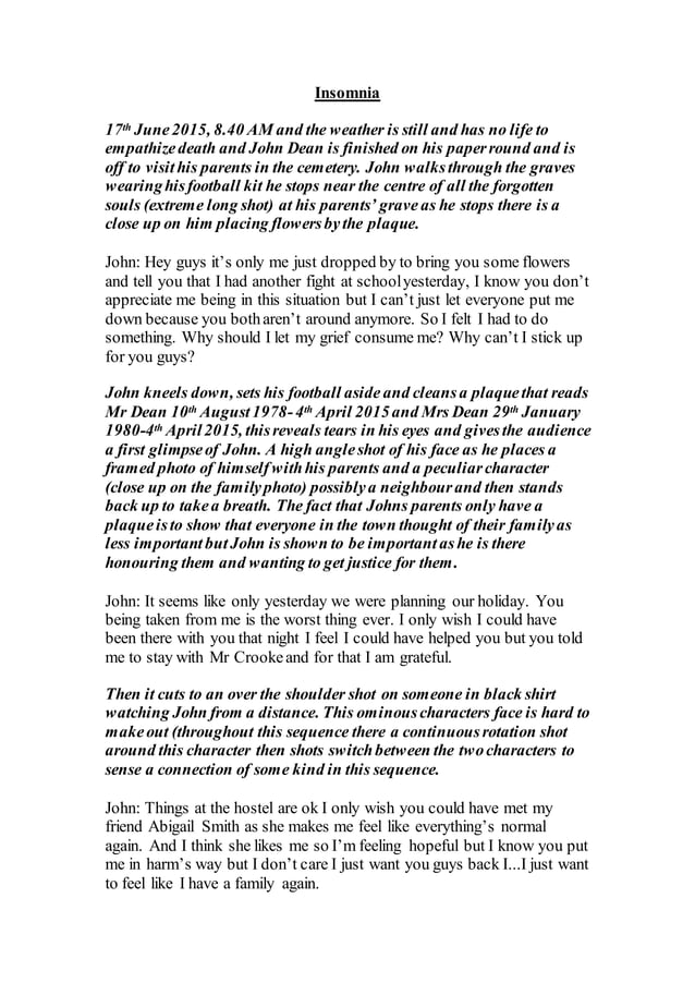 Insomnia script | DOCX | Bereavement | Family and Relationships