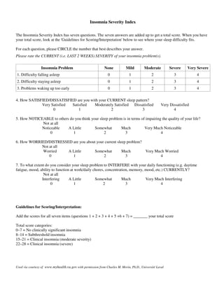 Insomnia Severity Index: Measure Sleep Problems & Guide Treatment | PDF