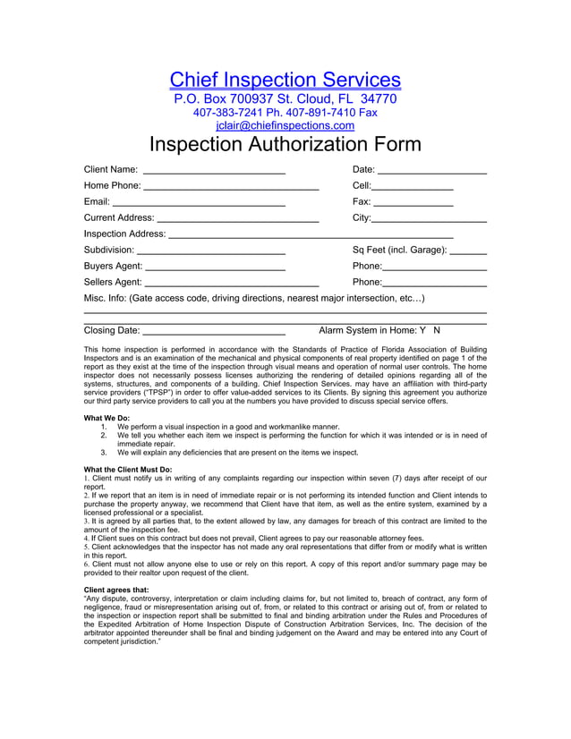 Insp. auth. form. | PDF