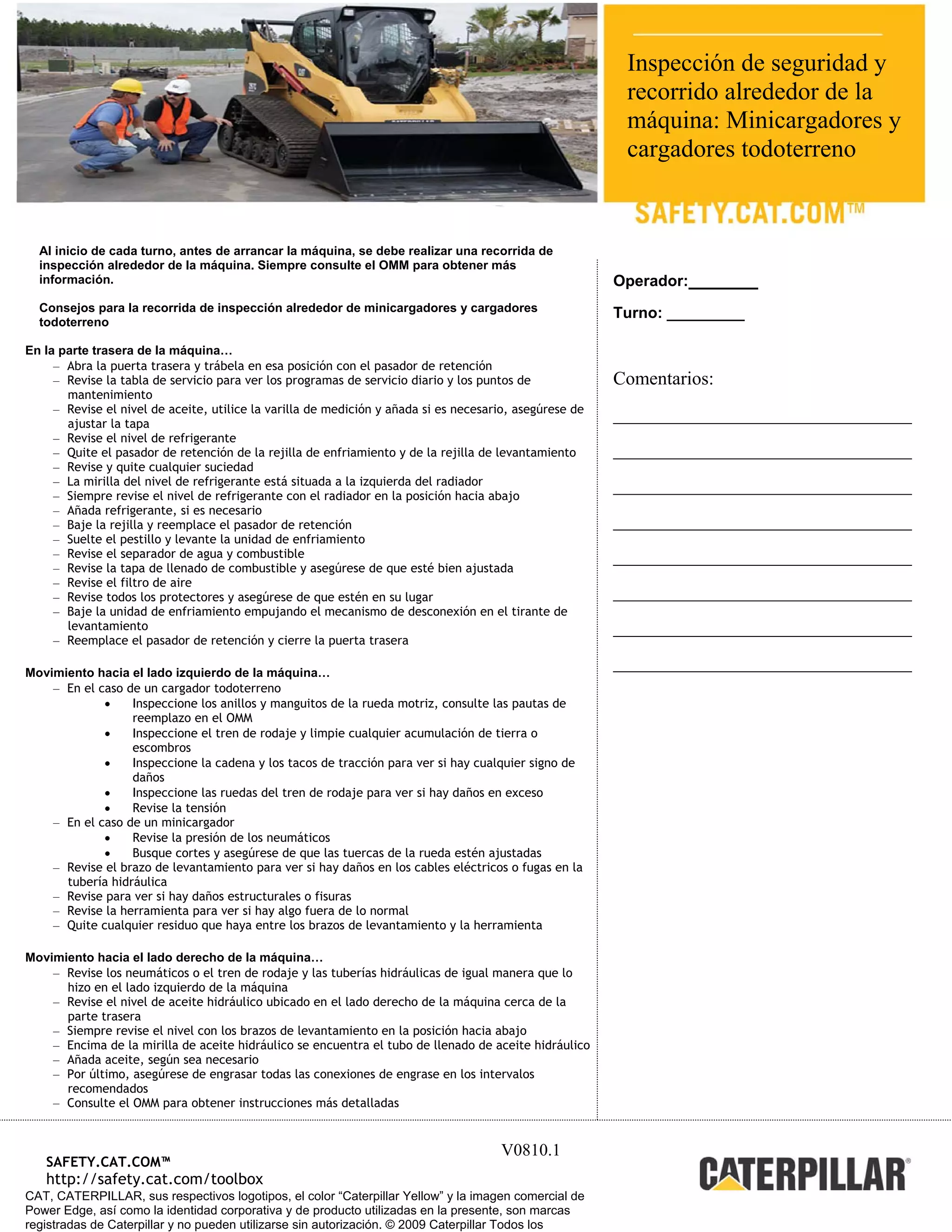 Inspeccion de seguridad alrededor de la maquina minicargador 236 b | PDF