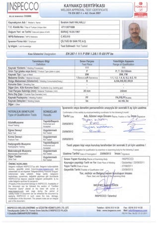 Inspecco 29 adet uzatilacak sertifikalar | PDF