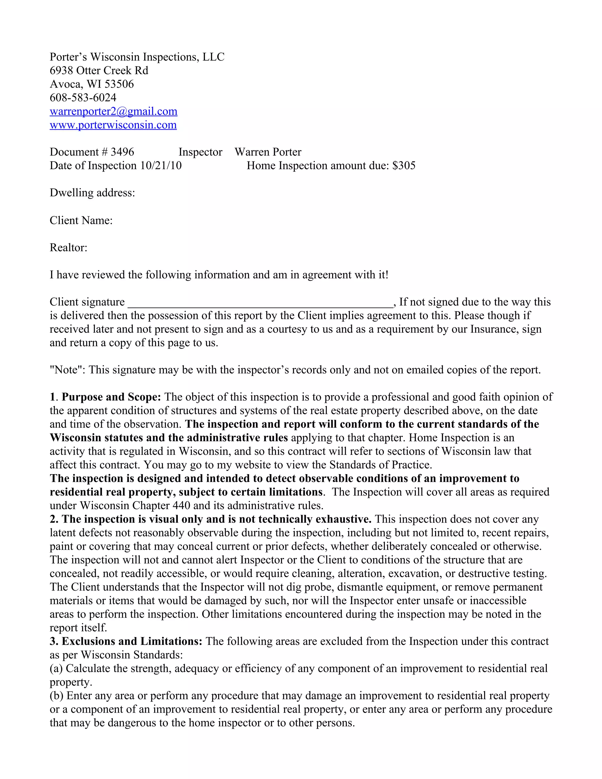 Inspection agreement page | DOC