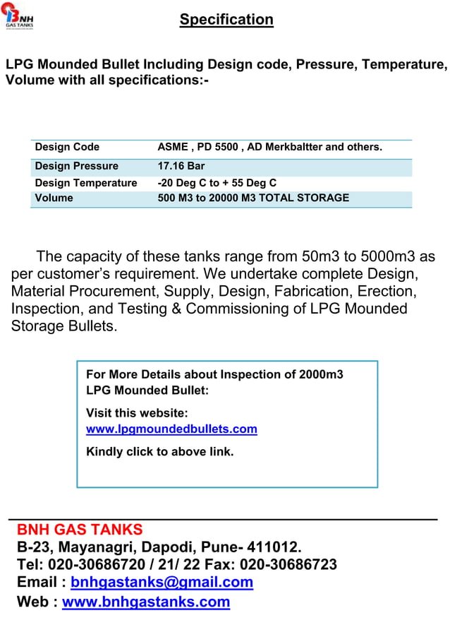 Inspection and ndt testing of 2000 m3 lpg mounded bullet | PDF
