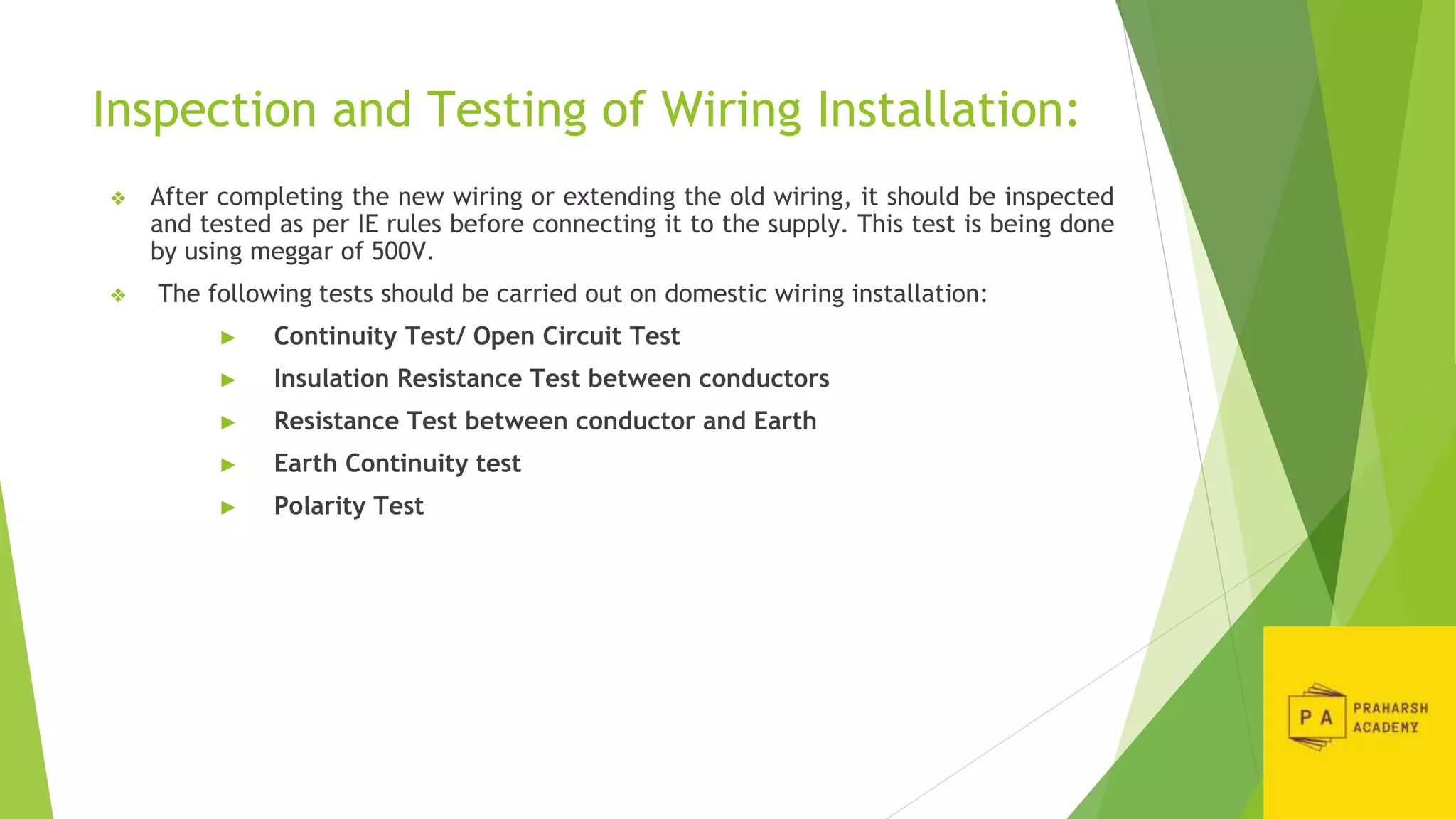 Inspection and testing of wiring installation | PPTX