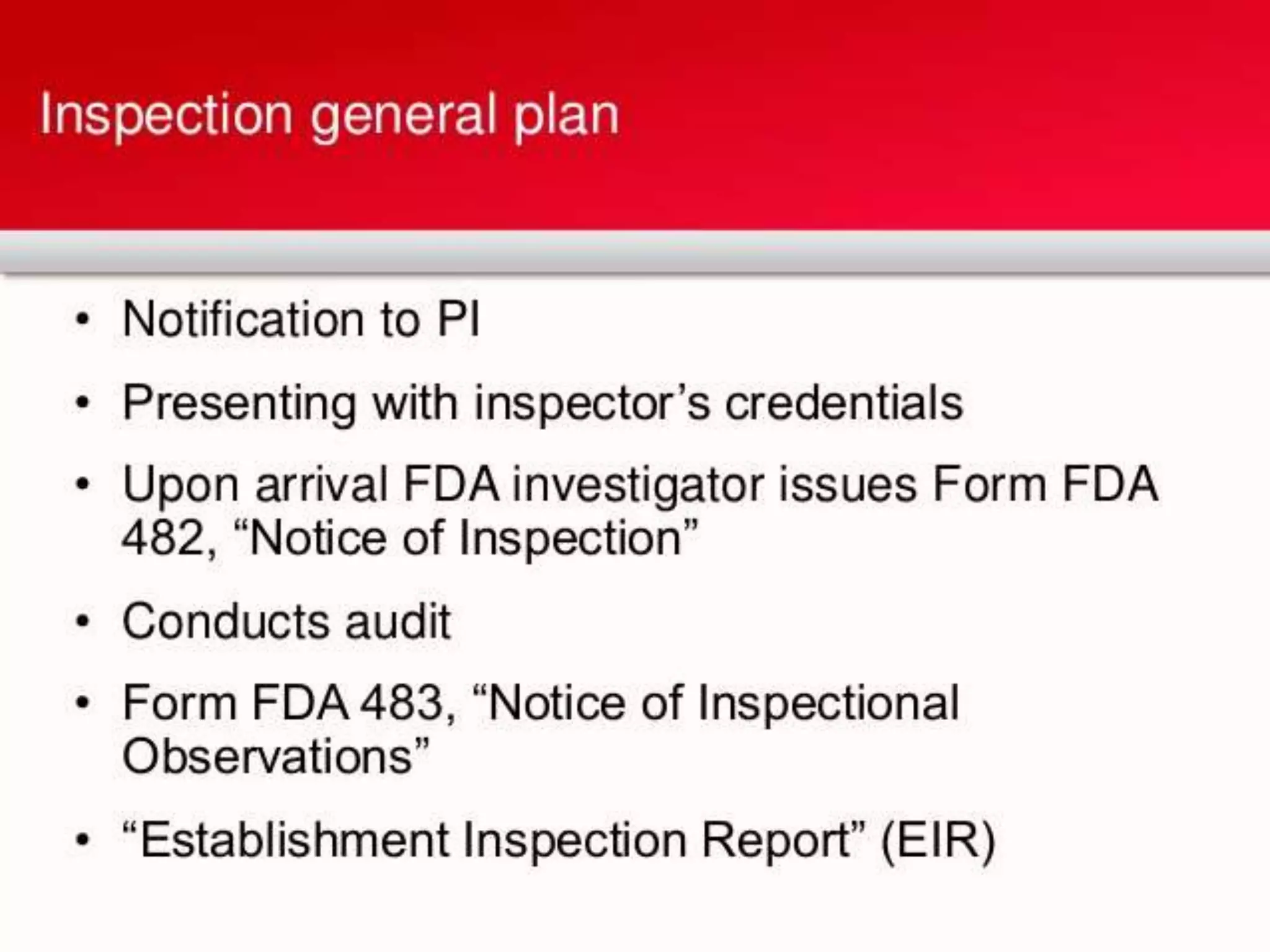 Inspection by regulatory authority ( fda ) | PPTX