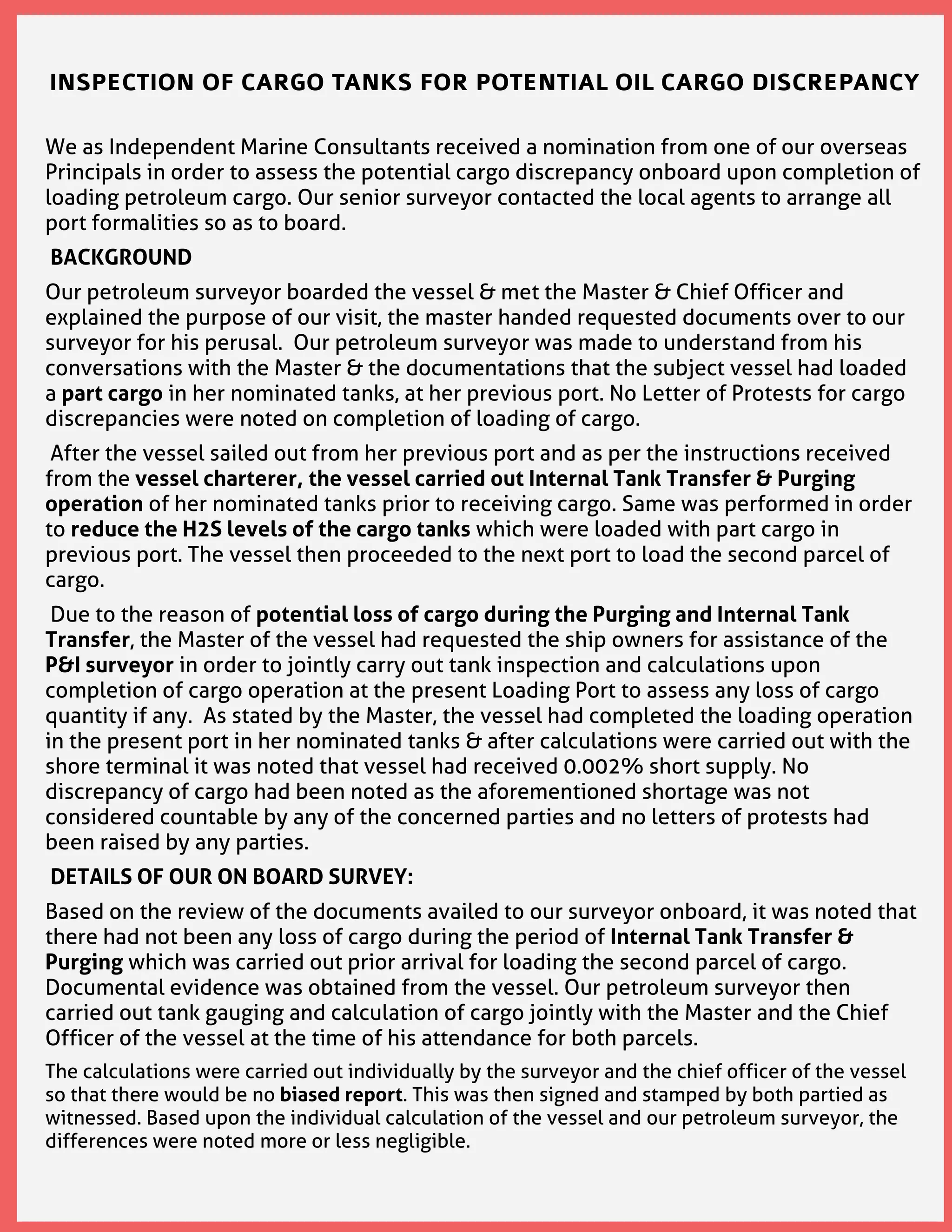 Inspection of cargo tanks for potential oil cargo discrepency | PDF