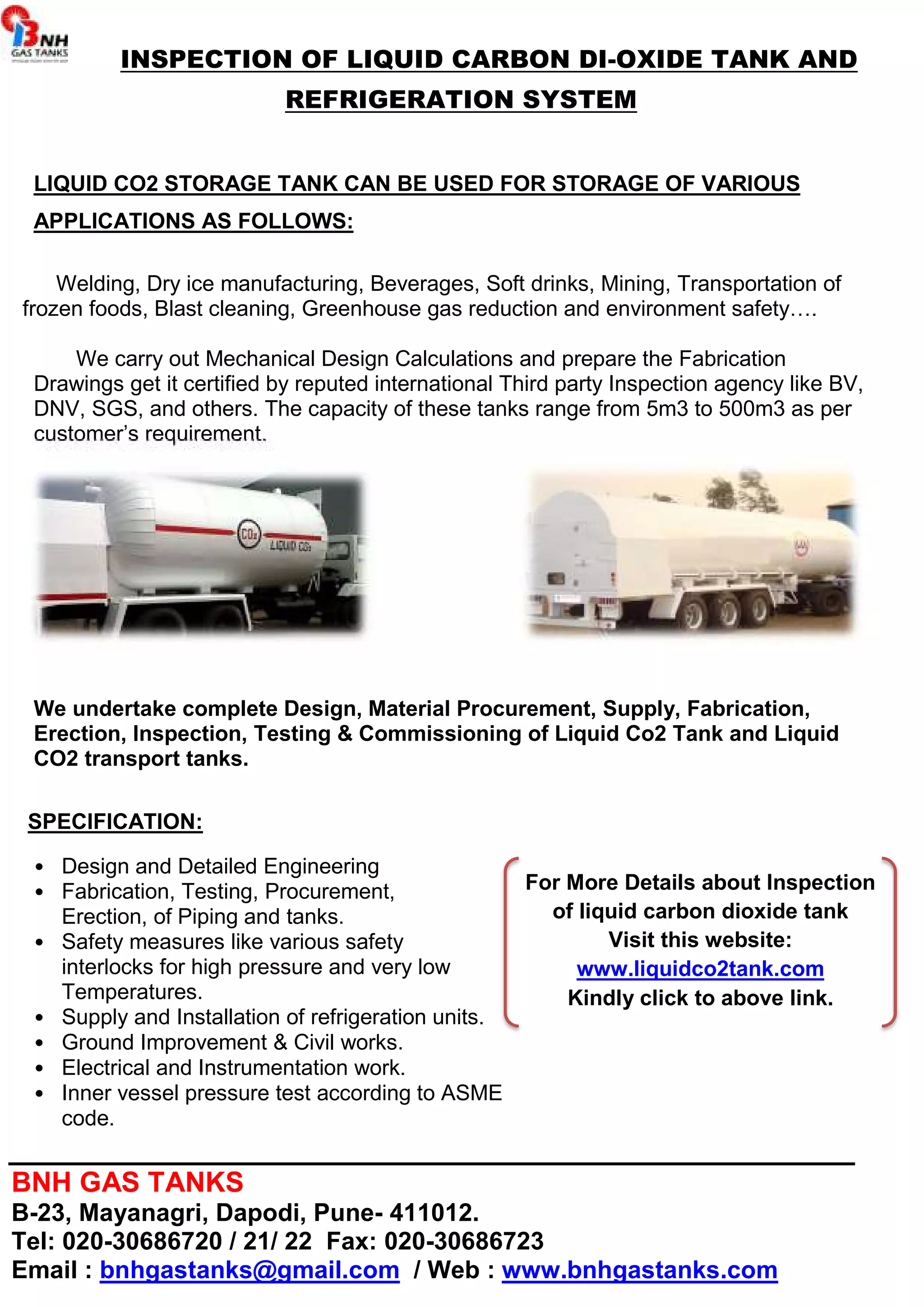Inspection of liquid carbon di oxide tank and refrigeration system | PDF