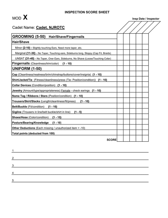 Inspection Score Sheet Individual | PDF
