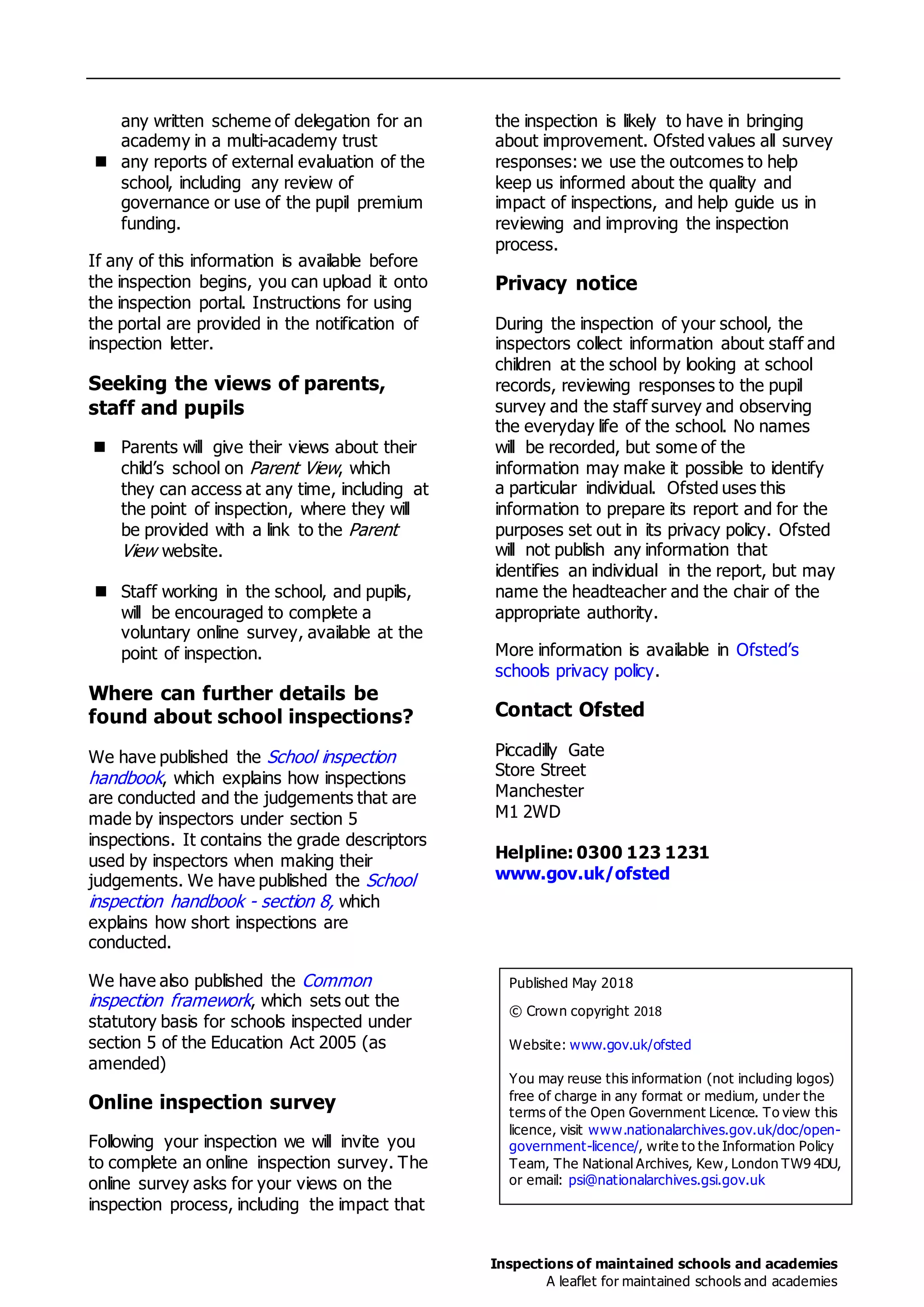 Inspecting schools: leaflet for schools | DOCX