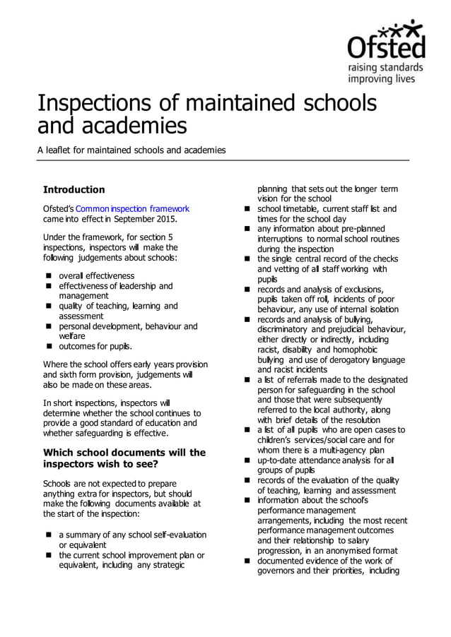 Inspecting schools: leaflet for schools | PDF