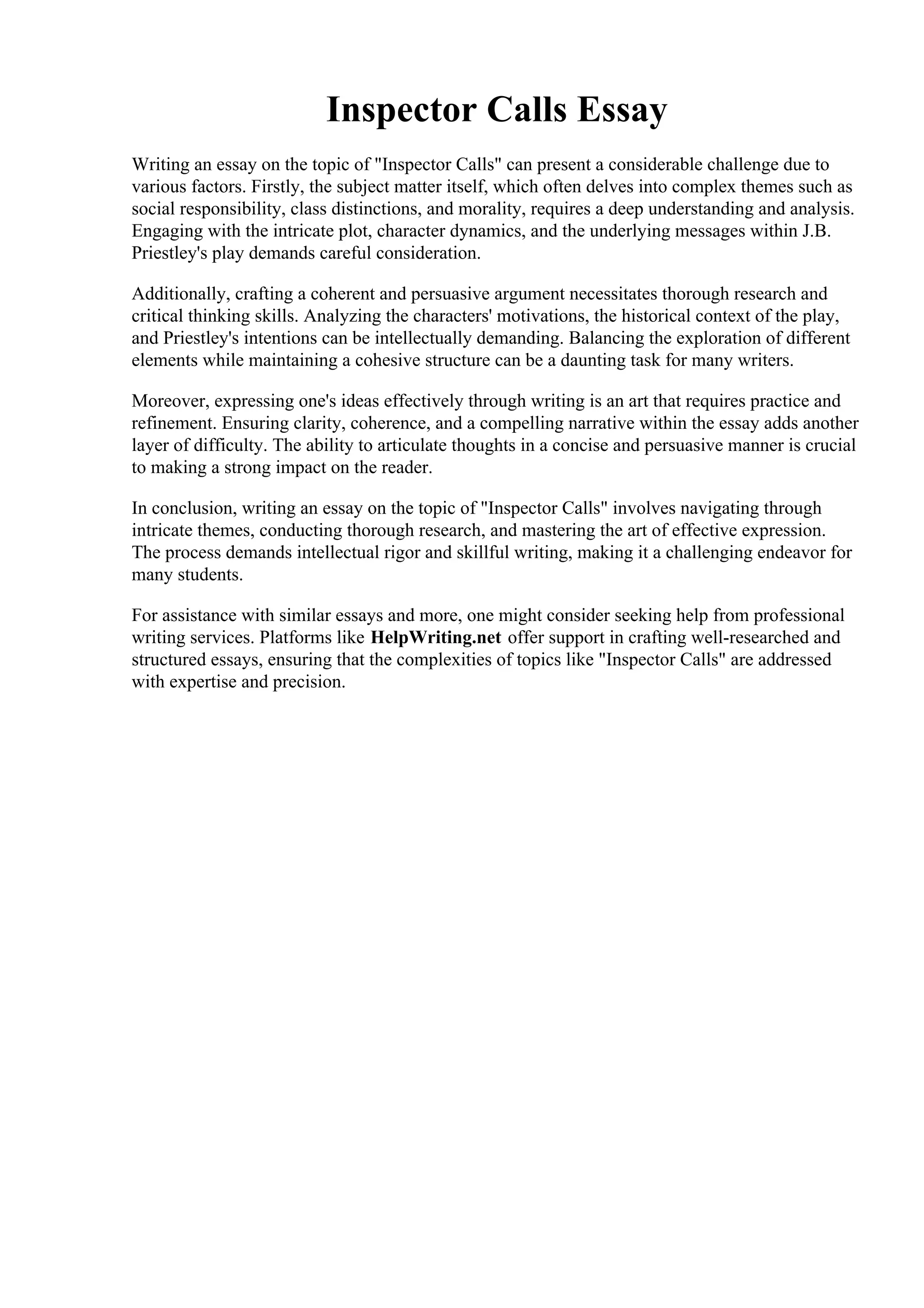 Inspector Calls Essay | PDF