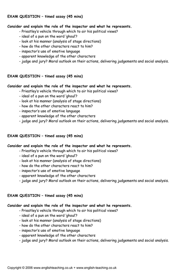 Inspector calls homework booklet | DOC