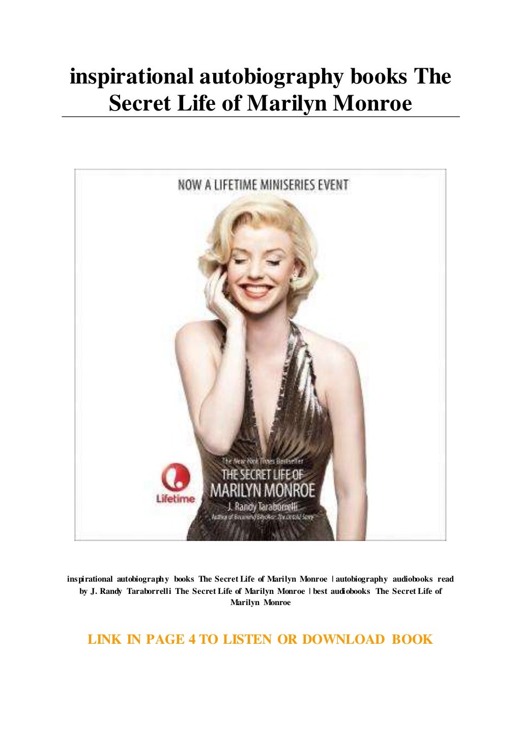 Inspirational Autobiography Books The Secret Life Of Marilyn Monroe