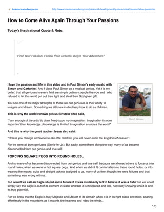 How To Come Alive Again Through Your Passions (Inspirational ...