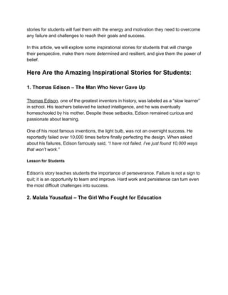 Inspirational Stories for Students_ Real-Life Tales of Perseverance and ...