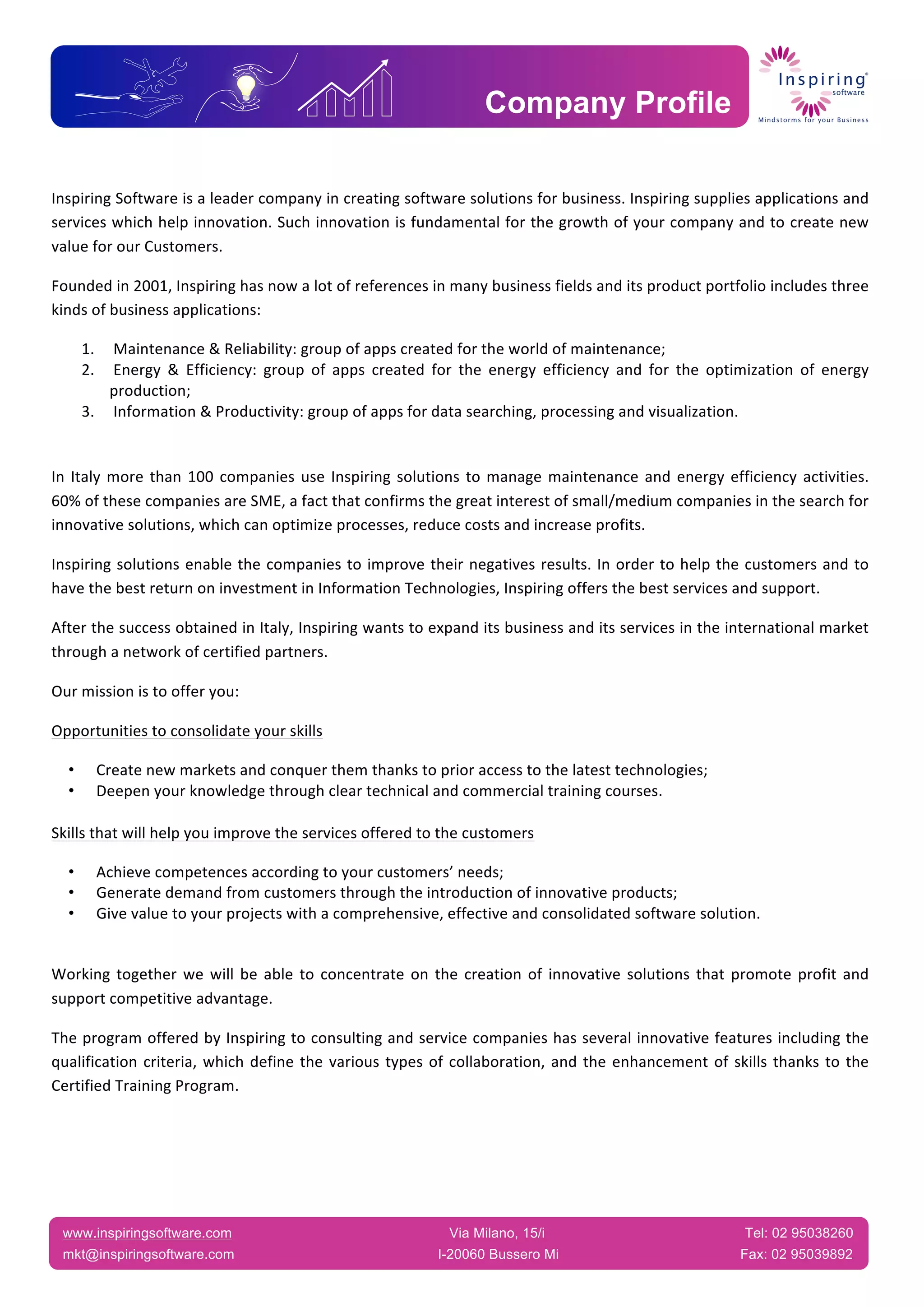 Inspiring Software Company Profile | PDF | Computer Software and Applications | Computing
