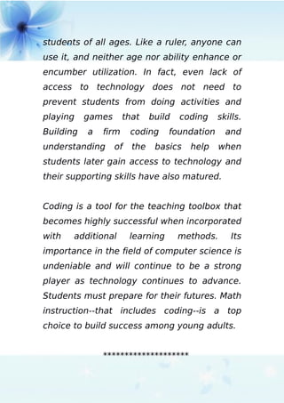Inspiring Math Learning Via Coding | PDF