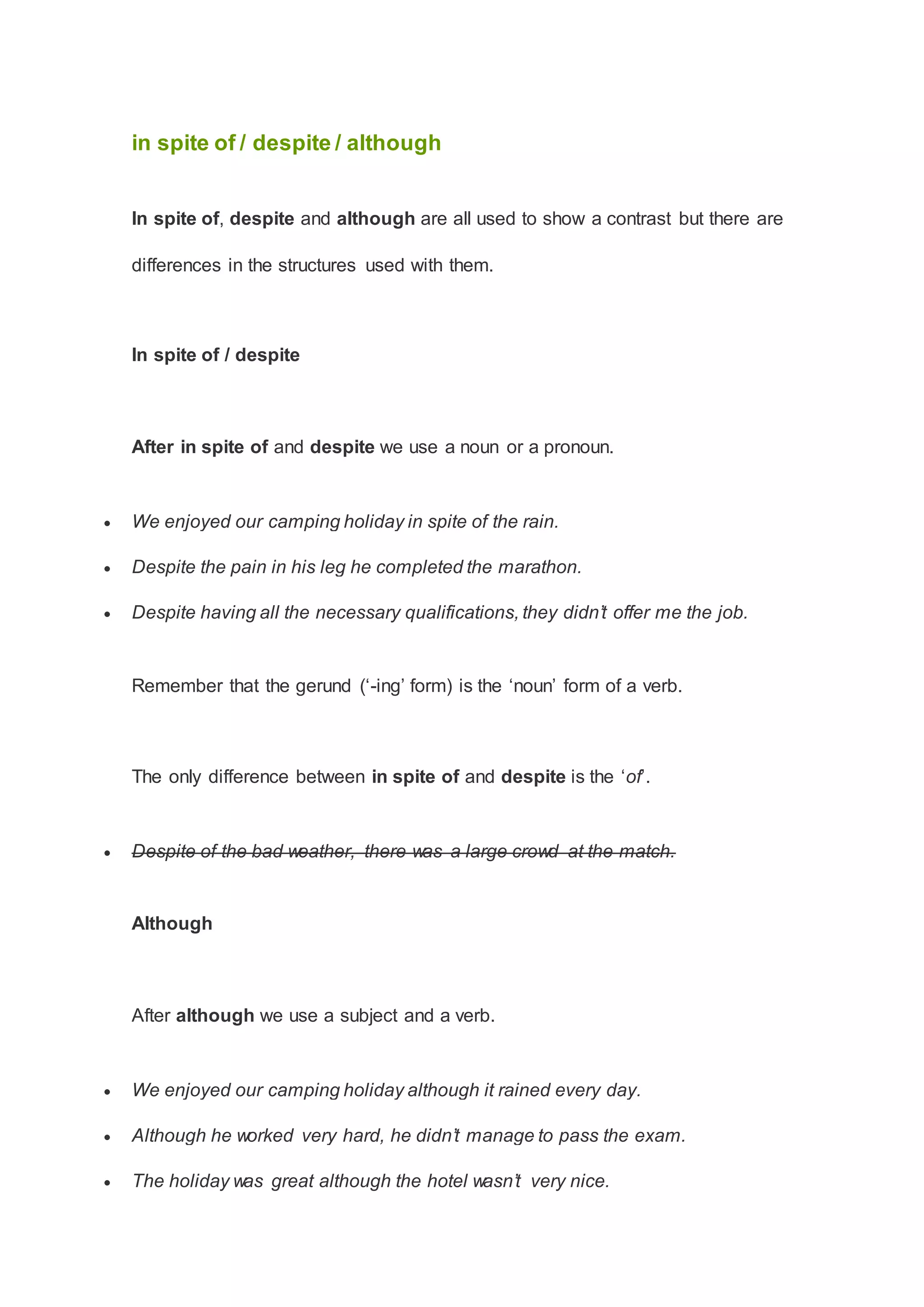 In spite of / Despite | DOCX