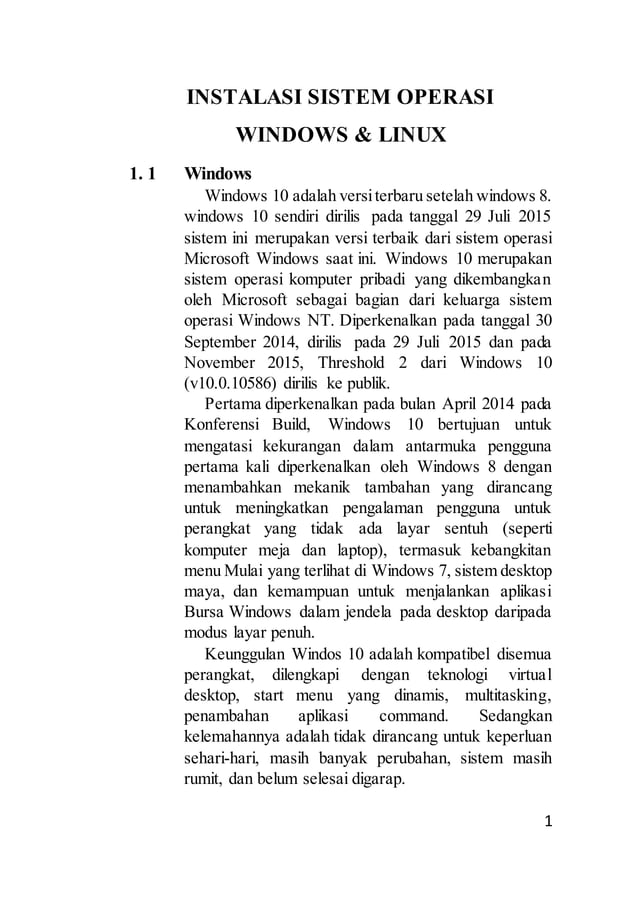Tutorial Install Windows 10 dan Linux | DOCX