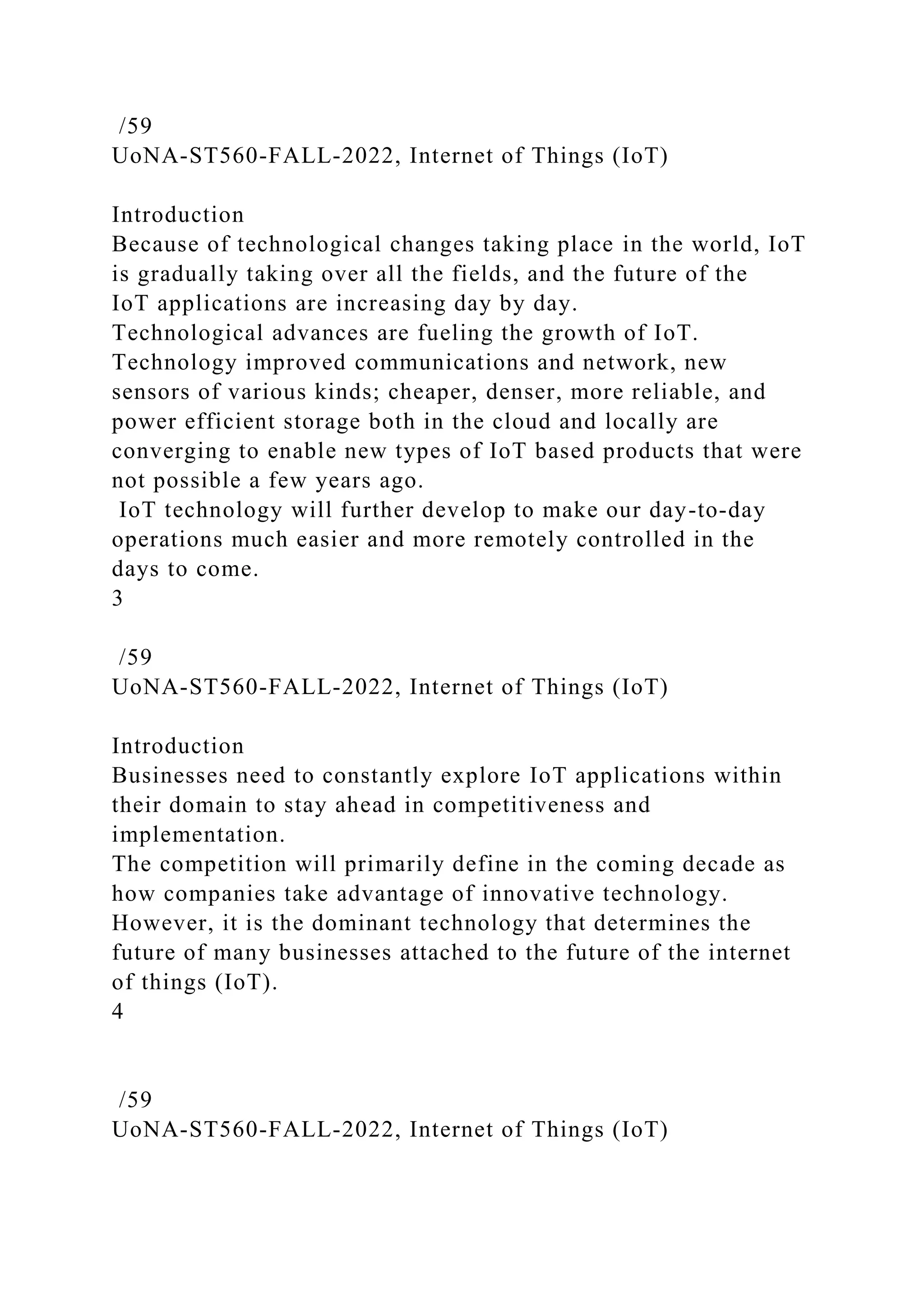 INST560, Internet of Things (IoT)UNIVERSITY OF NORTH AMERICA.docx