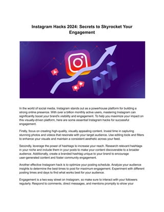 Instagram Hacks_ Secrets to Skyrocket IG | PDF